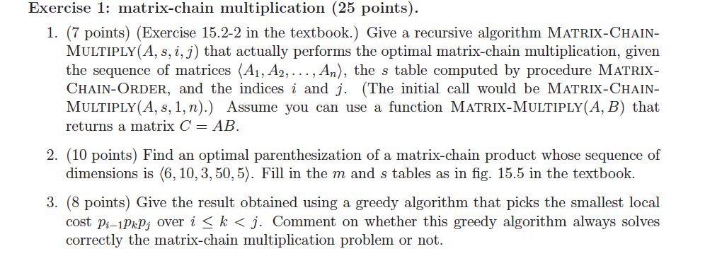Solved Exercise 1: matrix-chain multiplication (25 points) | Chegg.com