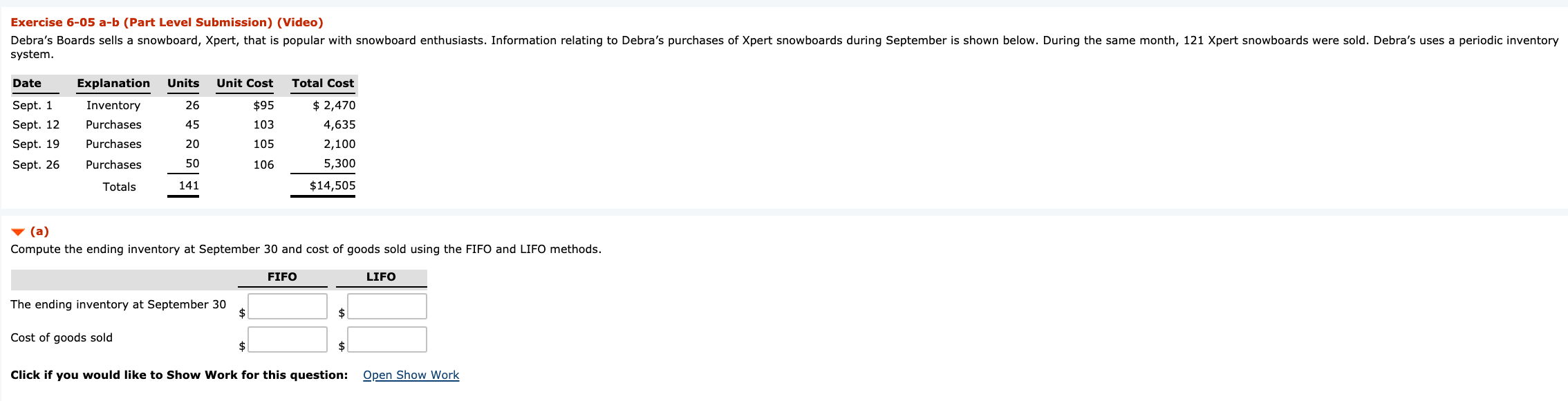 Solved Exercise 6-05 a-b (Part Level Submission) (Video) | Chegg.com