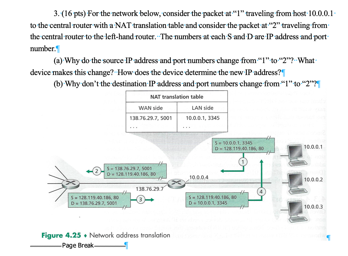Solved 3. (16 pts) For the network below, consider the | Chegg.com