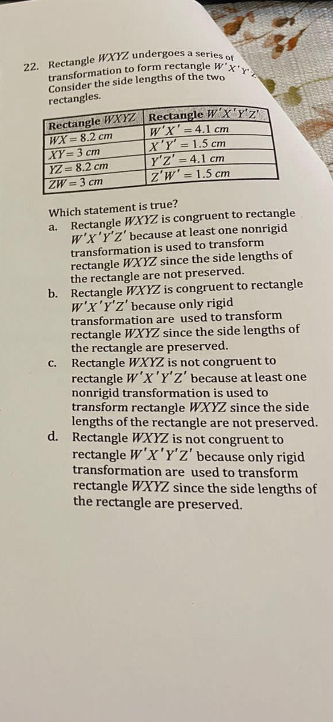 Solved Rectangle WxYZ ﻿undergoes a series oftransformation | Chegg.com