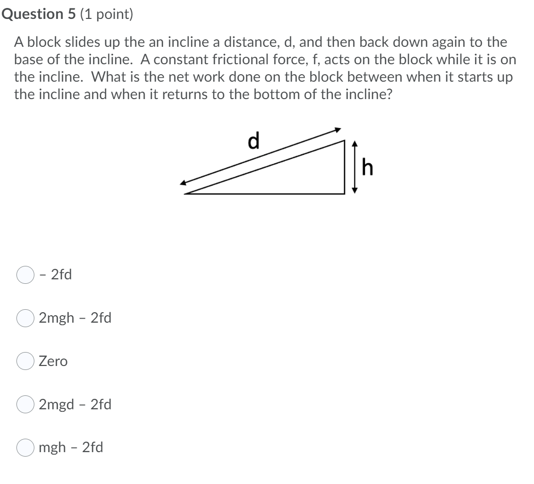 Solved Question 5 (1 point) A block slides up the an incline | Chegg.com