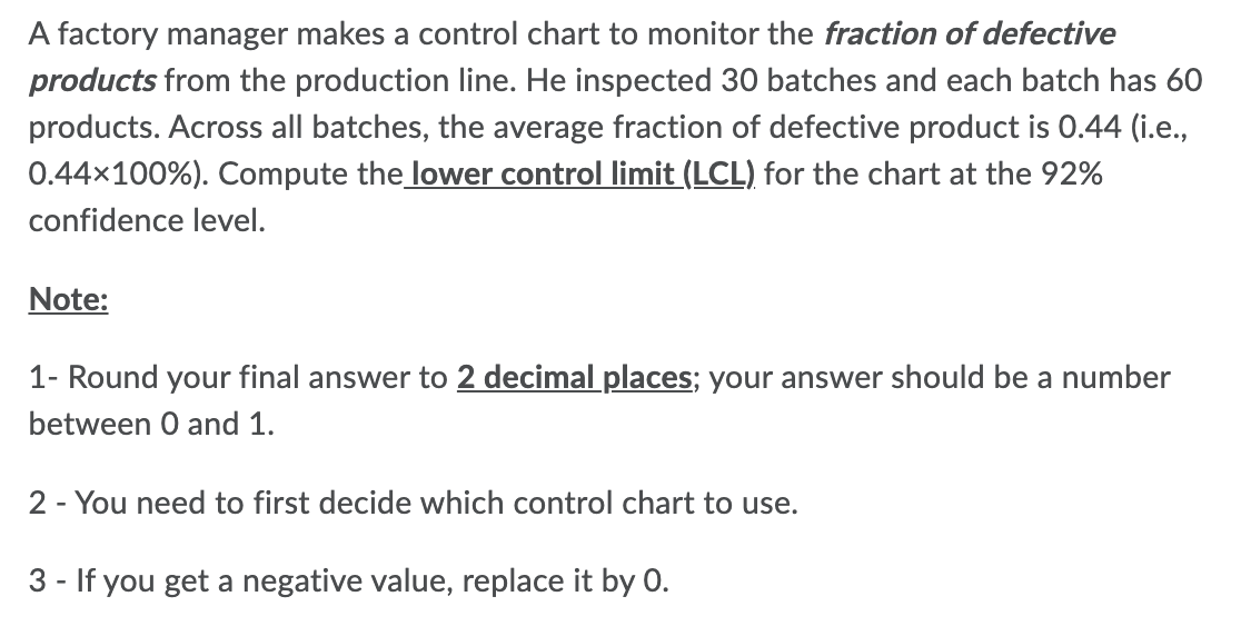 Solved A factory manager makes a control chart to monitor | Chegg.com