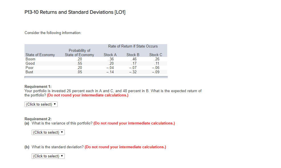 Solved P13-10 Returns and Standard Deviations [LO1] Consider | Chegg.com