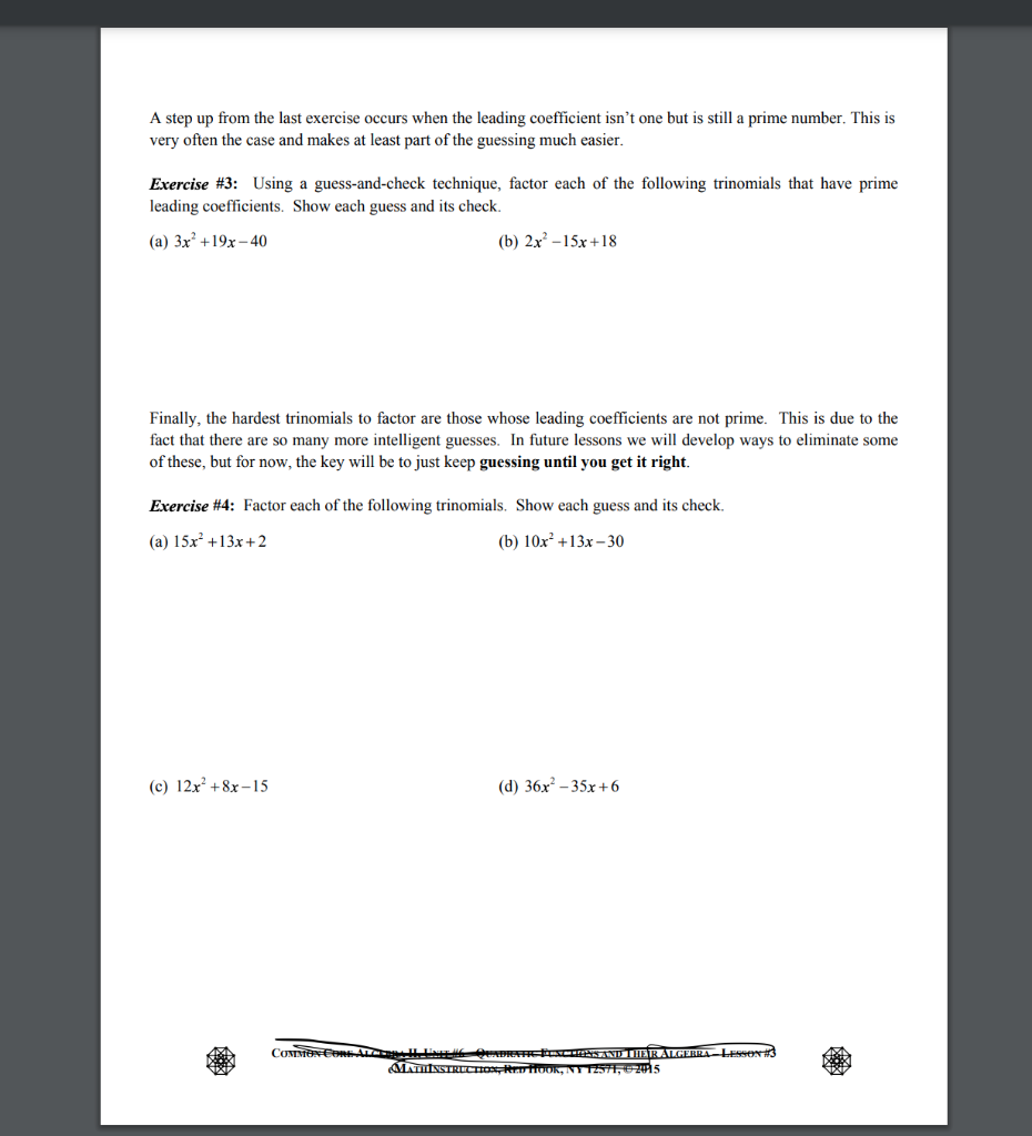 Solved Name: FACTORING BY GROUPING COMMON CORE ALGEBRA II | Chegg.com