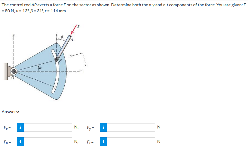 Solved The control rod AP exerts a force F on the sector as | Chegg.com