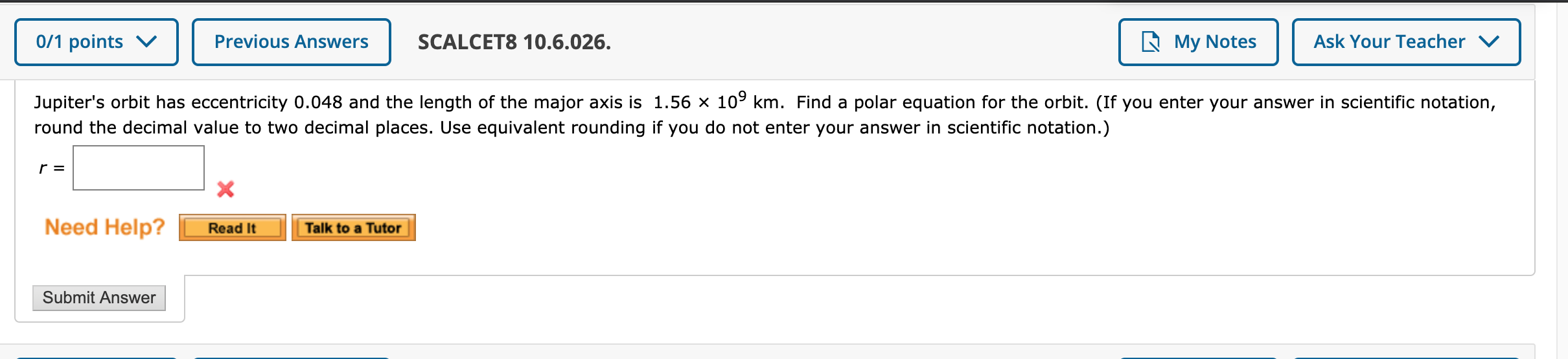 Solved 0/1 points v Previous Answers SCALCET8 10.6.026. My | Chegg.com