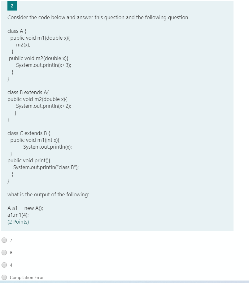 Solved 2 Consider the code below and answer this question | Chegg.com