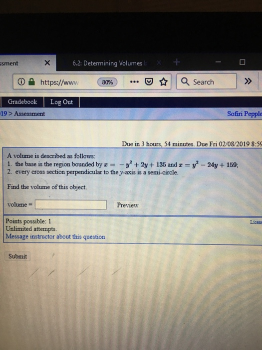Solved essment 6.2: Determining Volumes ⓘ 슐 https:// 目(80%) | Chegg.com