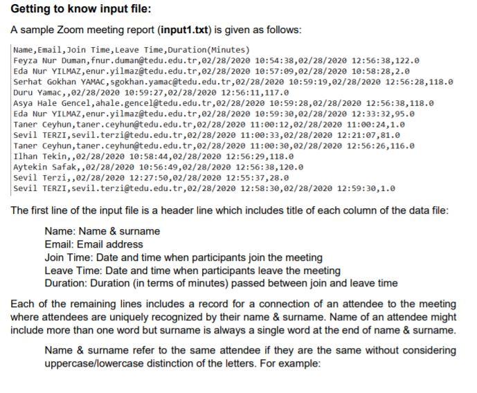 Solved Getting to know input file: A sample Zoom meeting | Chegg.com