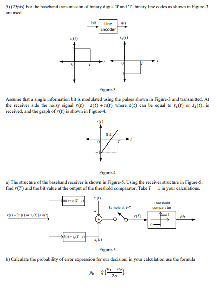 5) (25pts) For the baseband transmission of binary | Chegg.com