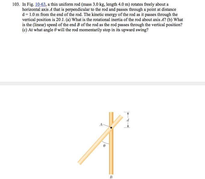 Solved 103. In Fig. 10-63, a thin uniform rod (mass 3.0 kg, | Chegg.com