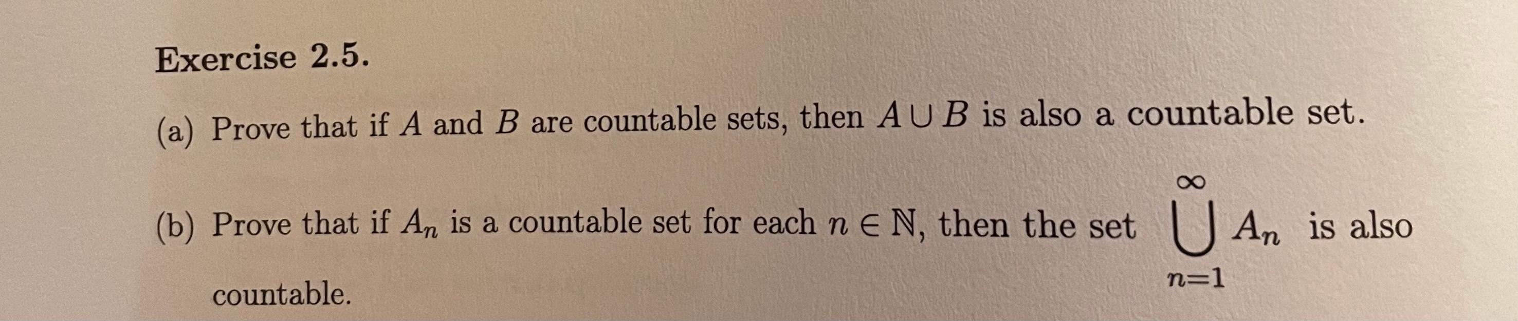 Solved Exercise 2.5. (a) Prove that if A and B are countable | Chegg.com