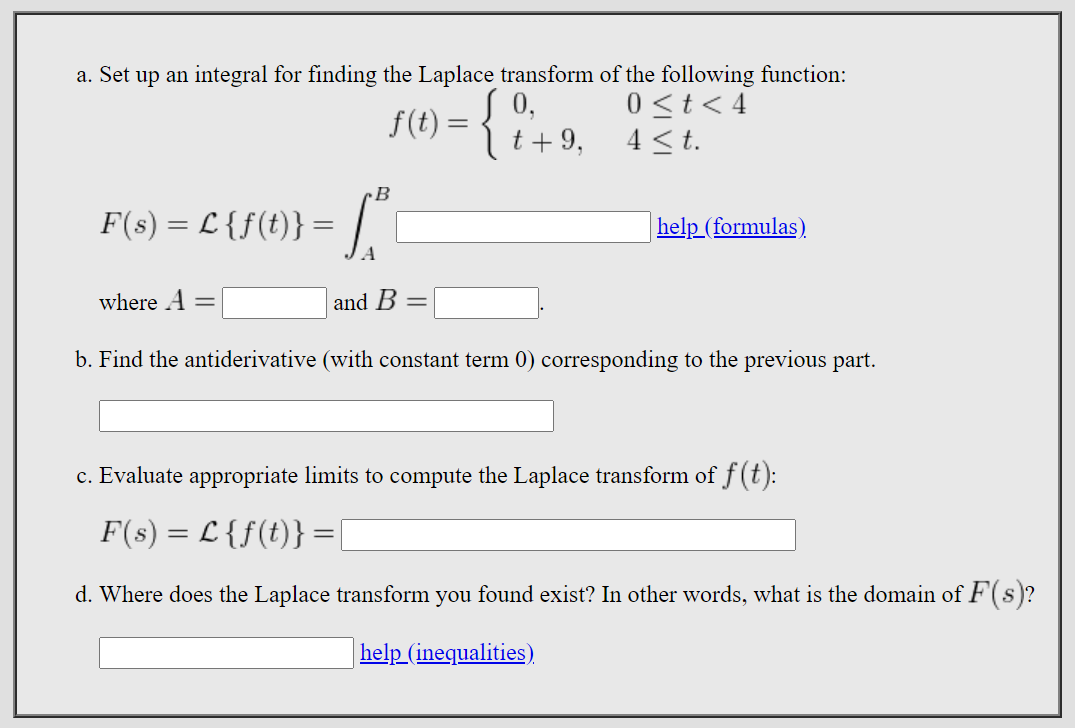 Solved a. Set up an integral for finding the Laplace | Chegg.com