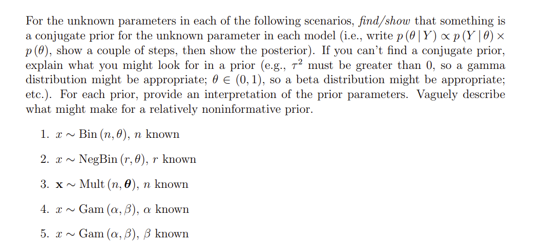 Solved For the unknown parameters in each of the following | Chegg.com