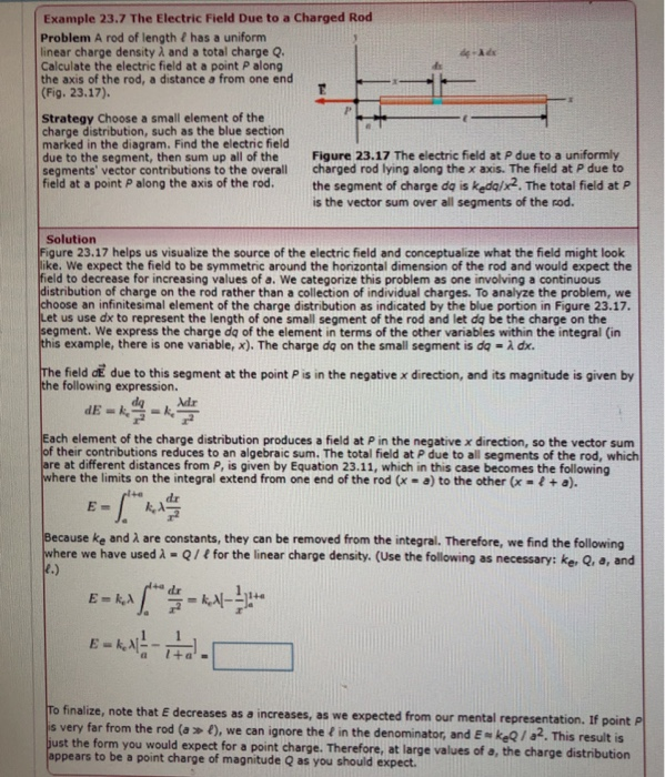 Solved Example 23.7 The Electric Field Due to a Charged Rod | Chegg.com