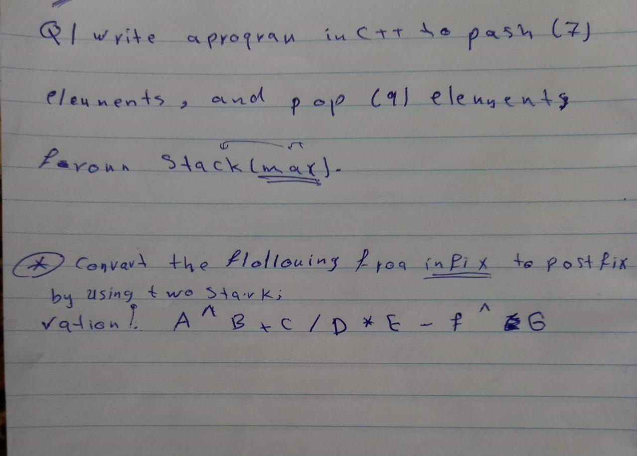 Solved QI write a proqran in C++ to pash (7) elements, and | Chegg.com