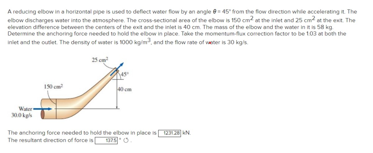 Solved A reducing elbow in a horizontal pipe is used to | Chegg.com