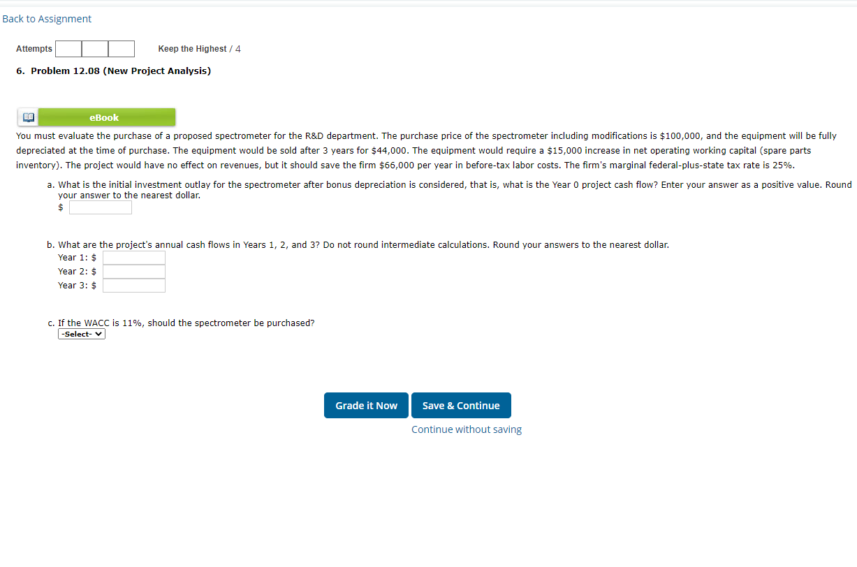 Solved 6. Problem 12.08 (New Project Analysis) your answer | Chegg.com Solved 6. Problem 12.08 (New Project Analysis) your answer | Chegg.com