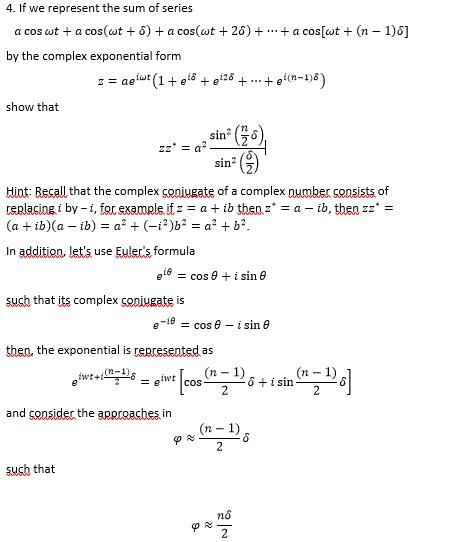 Solved sin? 4. If we represent the sum of series a coswt + a | Chegg.com