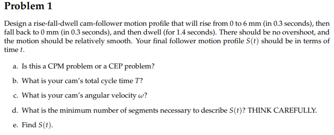 Solved Problem 1 Design a rise-fall-dwell cam-follower | Chegg.com