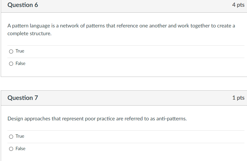 Solved Question 4 1 pts Design patterns capture design | Chegg.com