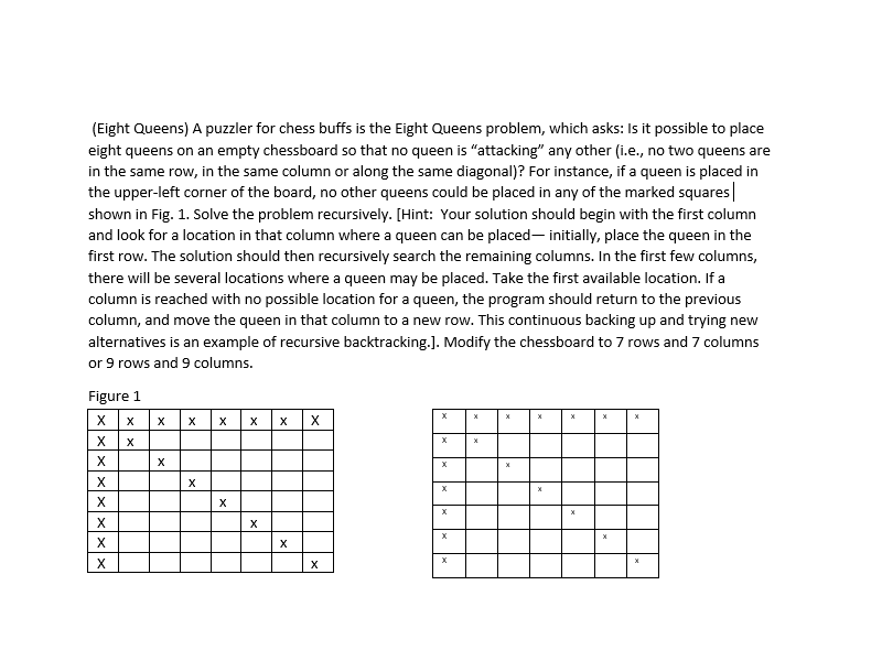 Solved (Eight Queens) A puzzler for chess buffs is the Eight | Chegg.com