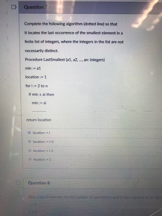 Solved D Question Complete the following algorithm (dotted | Chegg.com