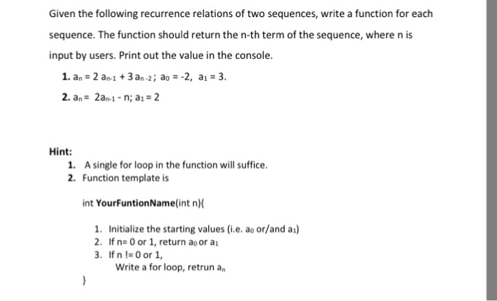 Solved Given the following recurrence relations of two | Chegg.com