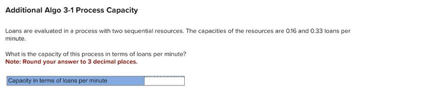 Solved Additional Algo 3-1 Process Capacity Loans are | Chegg.com