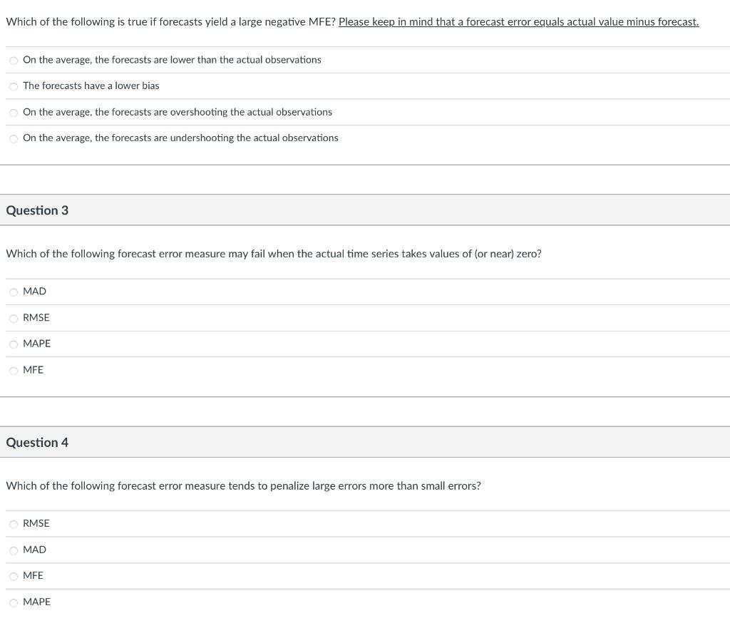 Solved Which of the following is true if forecasts yield a | Chegg.com
