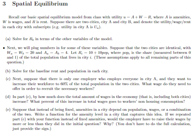 Solved Recall our basic spatial equilibrium model from class | Chegg.com
