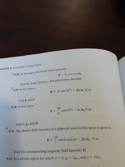 Solved APTER 9 MAXWELL S EQUATIONS *928 In free space, the | Chegg.com