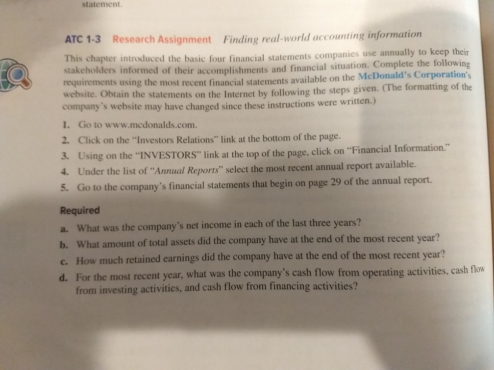 Solved statement Finding real-world accounting information | Chegg.com