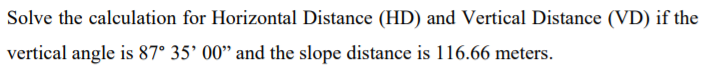 Solved Solve the calculation for Horizontal Distance (HD) | Chegg.com