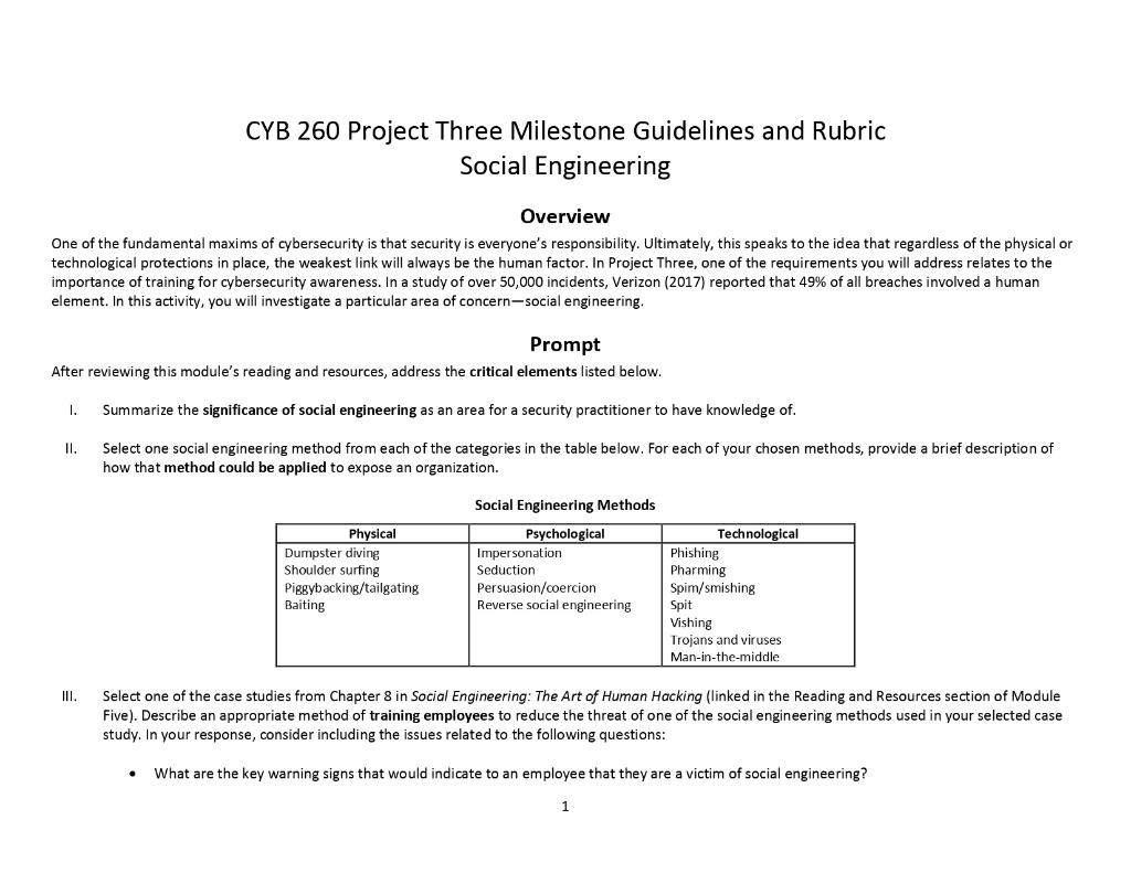 Solved CYB 260 Project Three Milestone Guidelines and Rubric | Chegg.com
