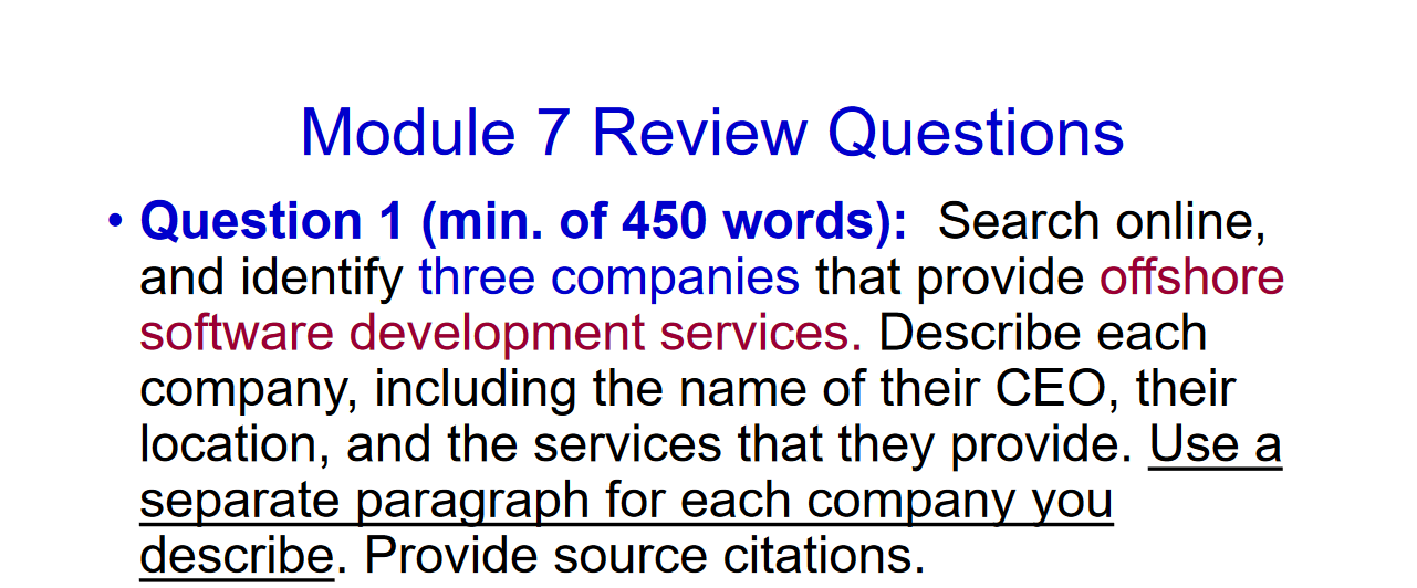 Solved Module 7 Review Questions • Question 1 (min. of 450 | Chegg.com