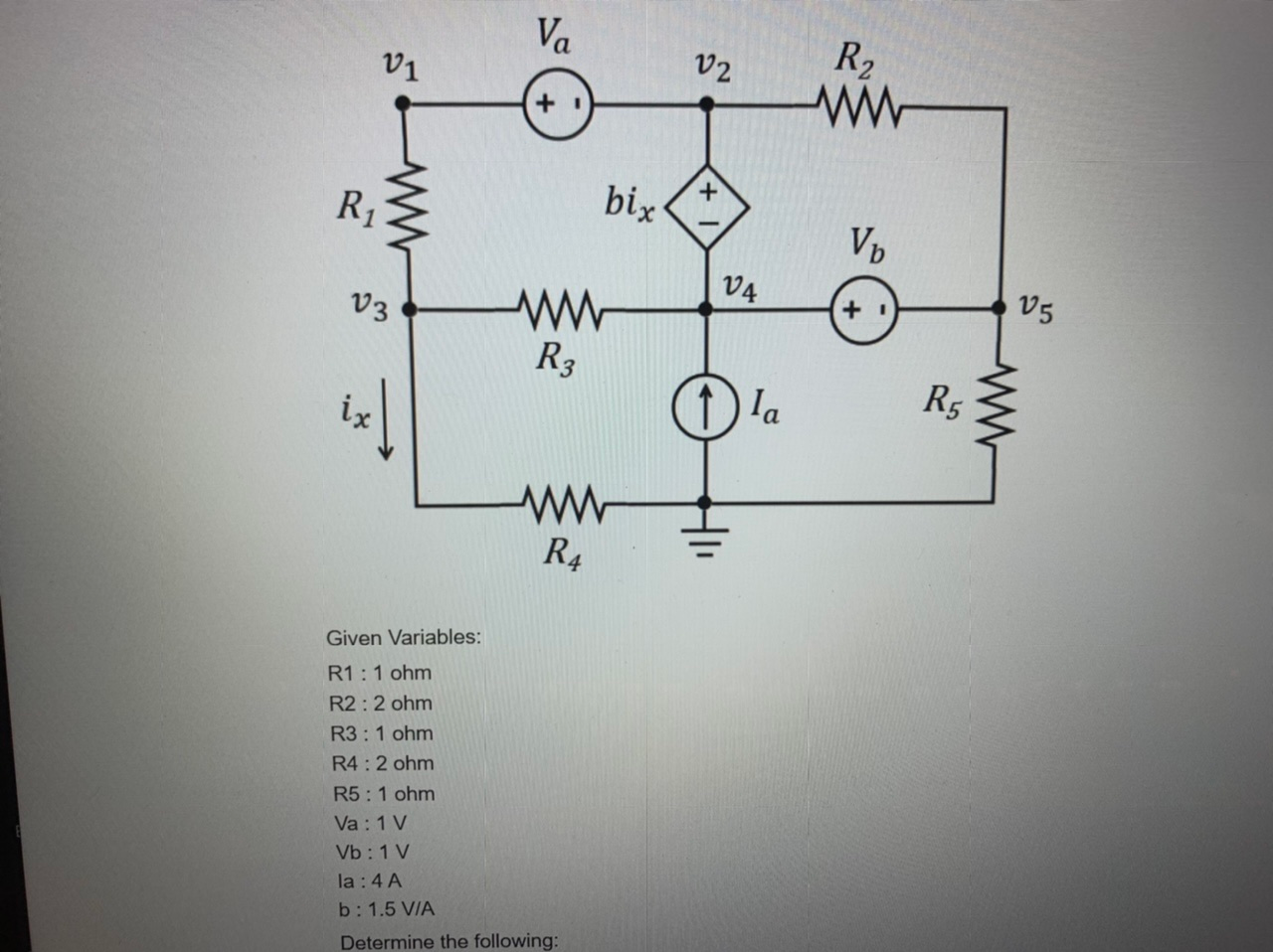 Solved Va V1 V2 R w + 1 bix + R V V4 V3 + V5 R ix 1а R. RA | Chegg.com
