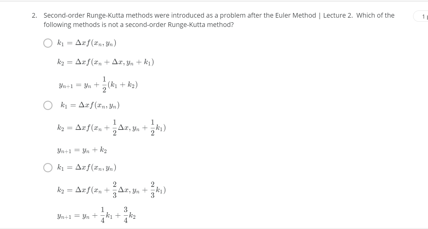 Solved 1 2. Second-order Runge-Kutta methods were introduced | Chegg.com