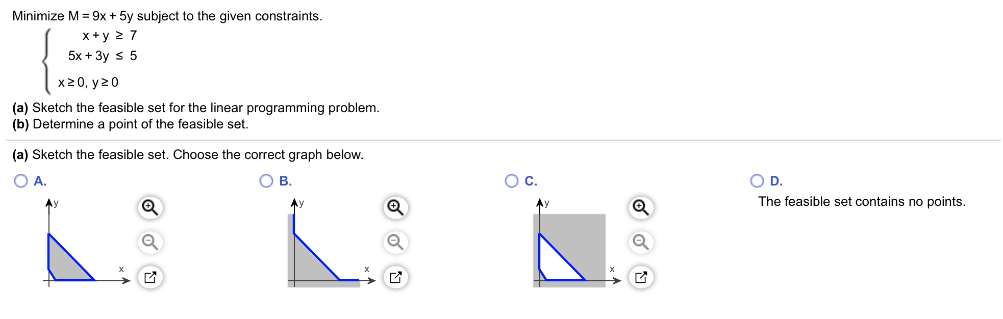Solved Minimize M = 9x + 5y subject to the given | Chegg.com