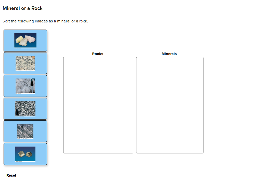 Solved Mineral or a Rock Sort the following images as a | Chegg.com