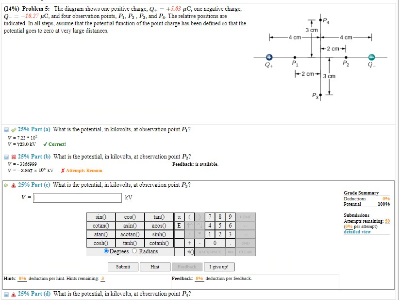 Solved (14\%) Problem 5: The diagram shows one positive | Chegg.com
