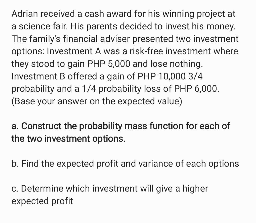 Solved Adrian received a cash award for his winning project | Chegg.com