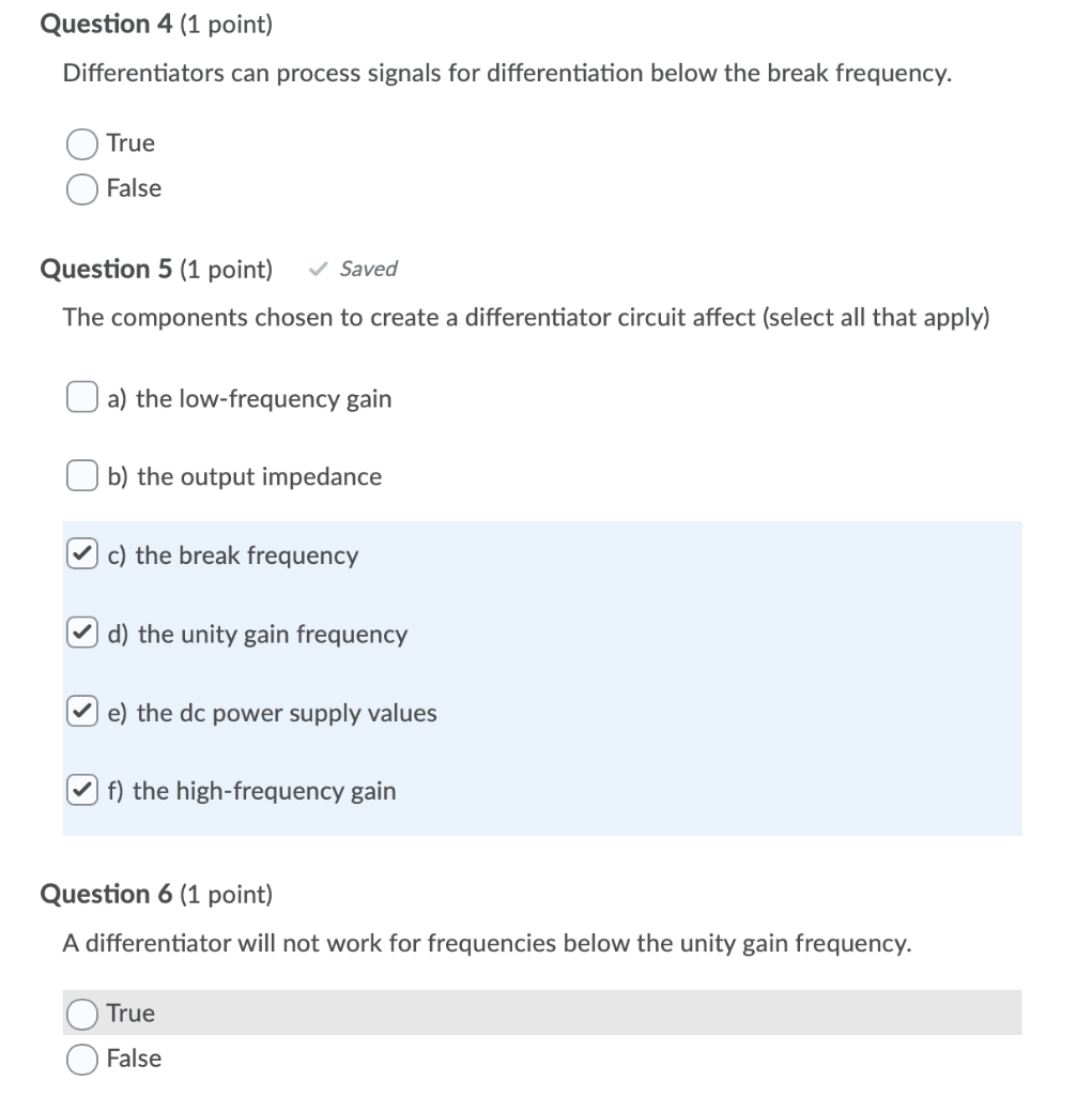 Solved Question 4 (1 point) Differentiators can process | Chegg.com