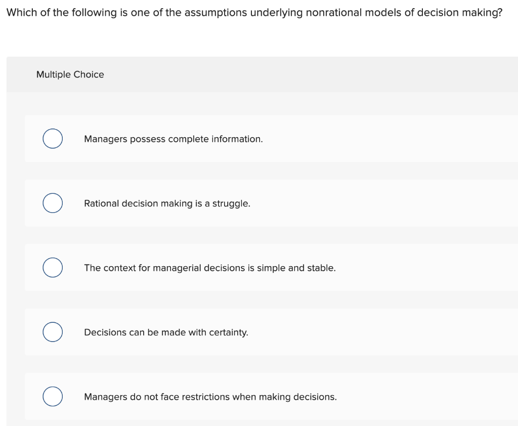 Solved nich of the following is one of the assumptions | Chegg.com