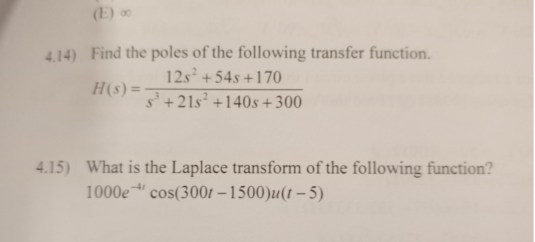 Solved 4.14) ﻿Find the poles of the following transfer | Chegg.com