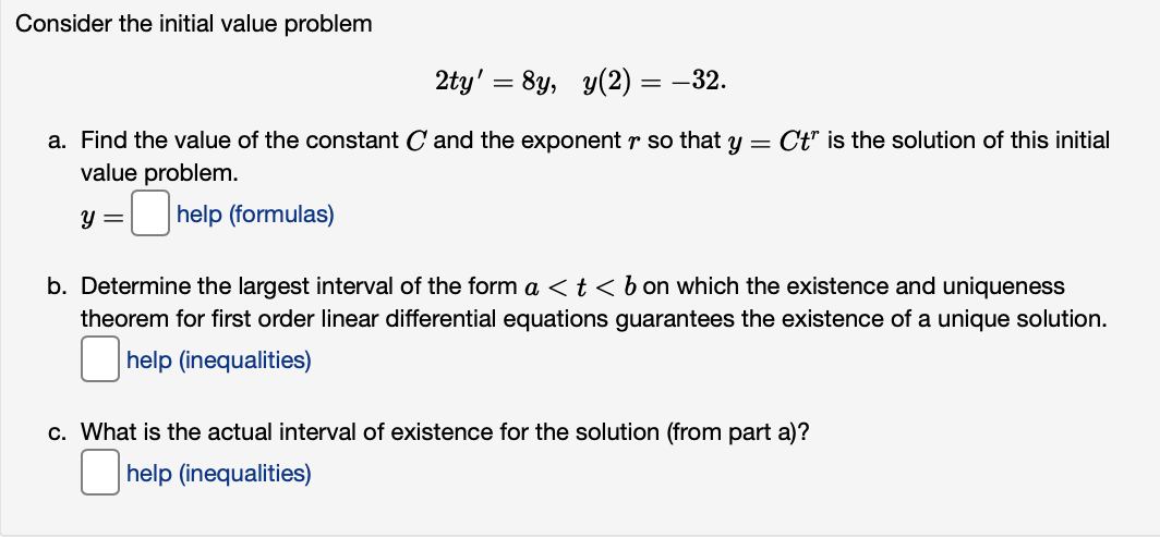 Solved Consider the initial value problem 2ty' = 8y, y(2) = | Chegg.com