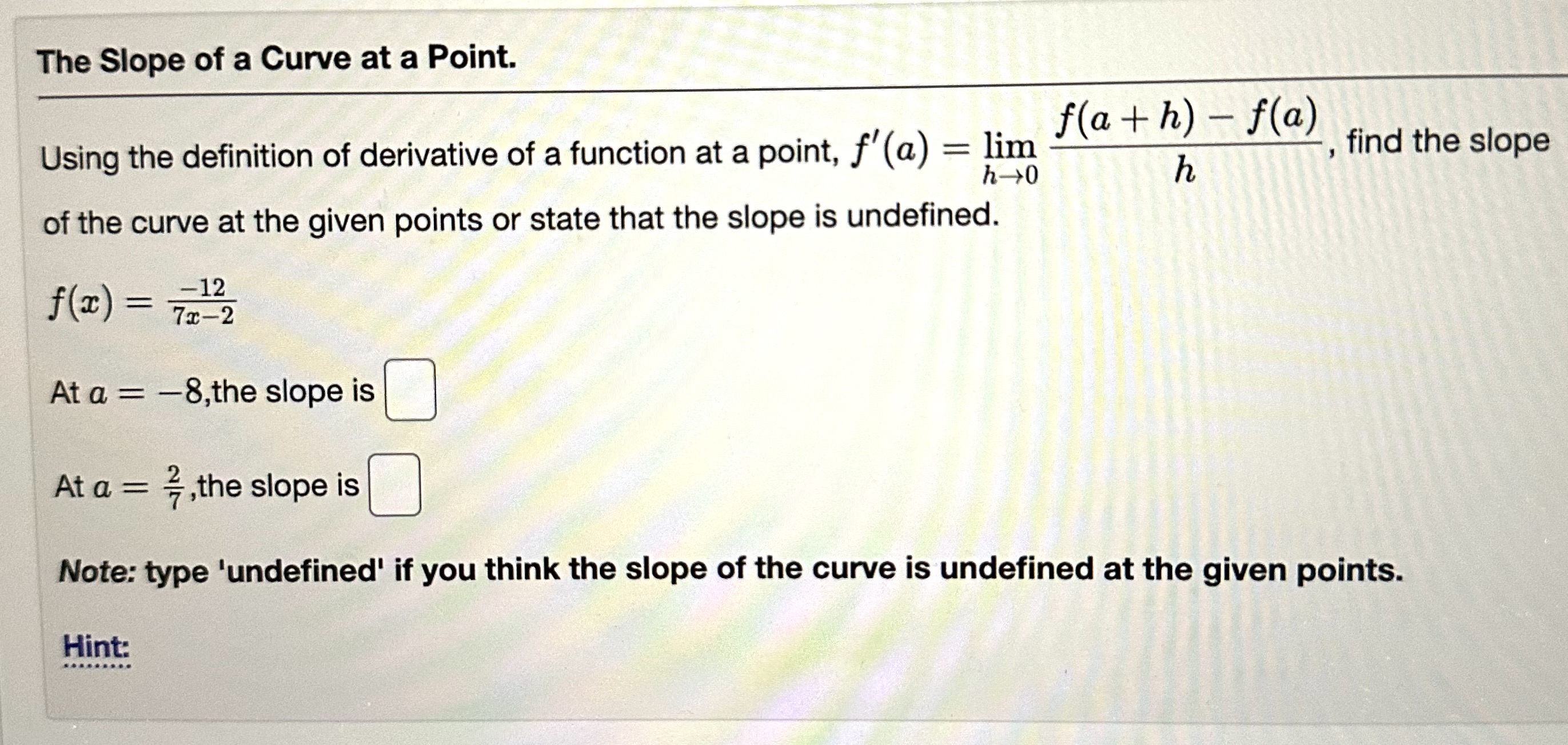 Solved The Slope of a Curve at a Point.Using the definition | Chegg.com