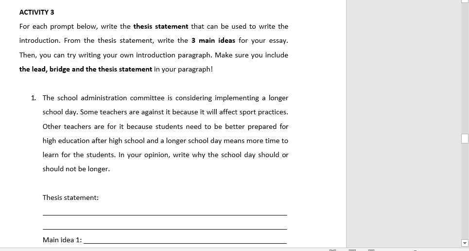 ACTIVITY 3 For each prompt below, write the thesis | Chegg.com