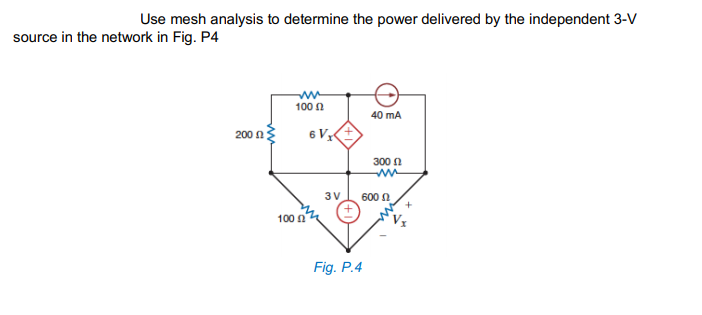 Solved Use mesh analysis to determine the power delivered by | Chegg.com