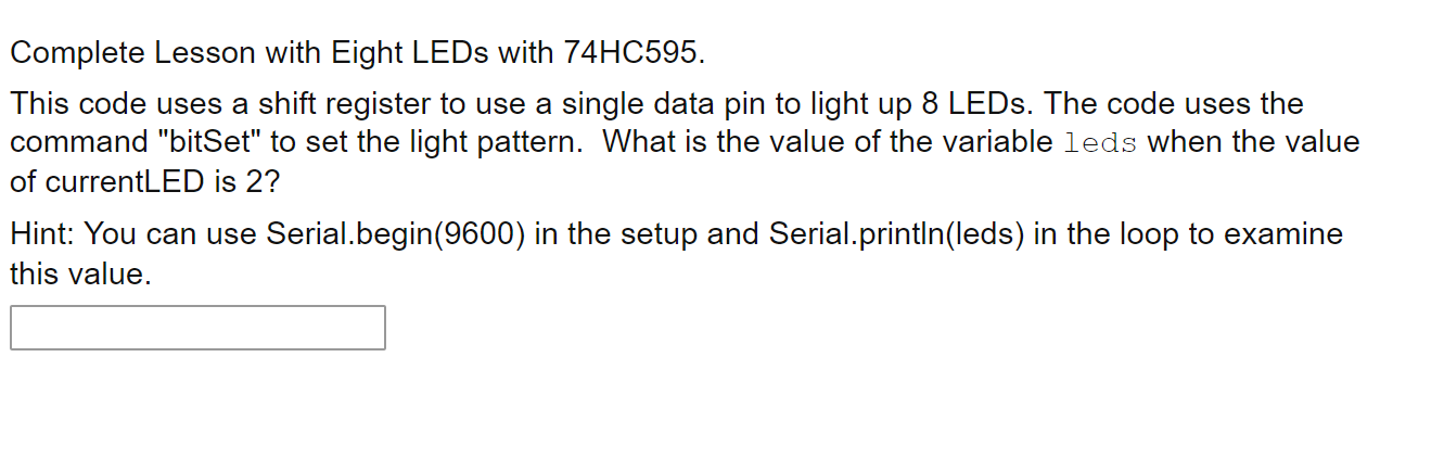 Complete Lesson with Eight LEDs with 74HC595. This | Chegg.com